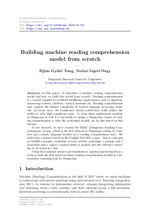 (PDF) Building machine reading comprehension model from scratch