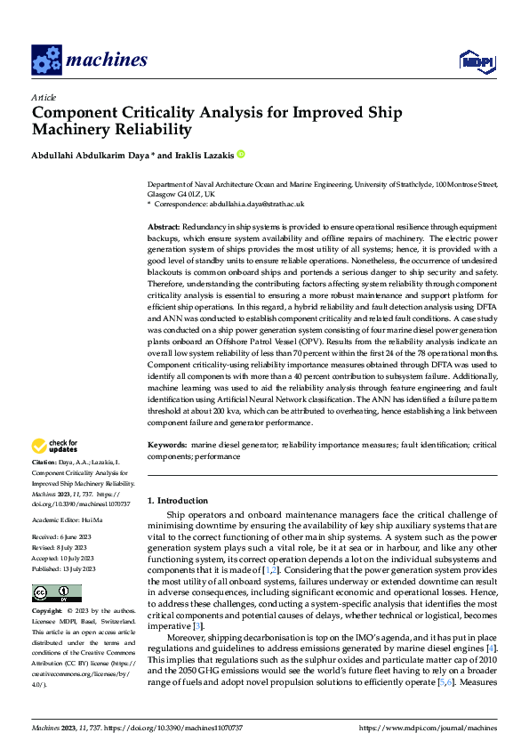 Pdf Component Criticality Analysis For Improved Ship Machinery Reliability