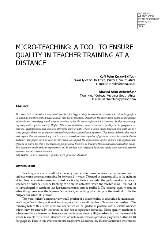 (PDF) Micro-teaching: A tool to ensure quality in teacher training at a ...