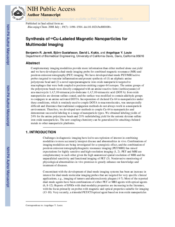 (PDF) Synthesis of 64Cu-Labeled Magnetic Nanoparticles for Multimodal ...