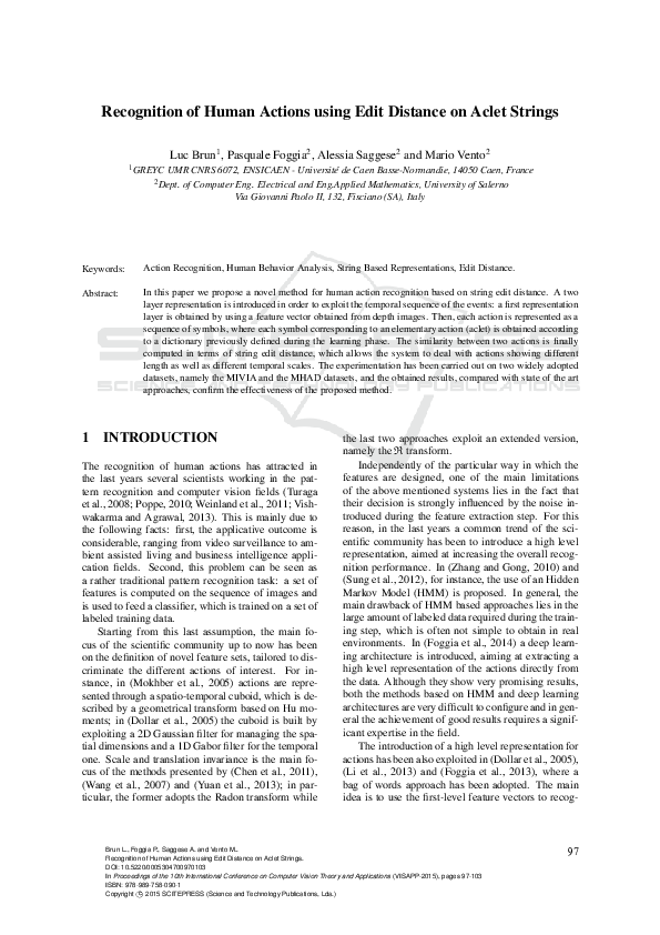 (PDF) Recognition of Human Actions using Edit Distance on Aclet Strings