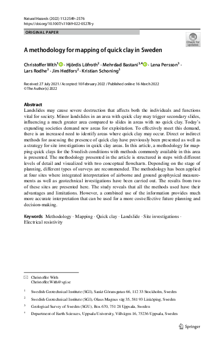 (PDF) A methodology for mapping of quick clay in Sweden | Jim Hedfors - Academia.edu