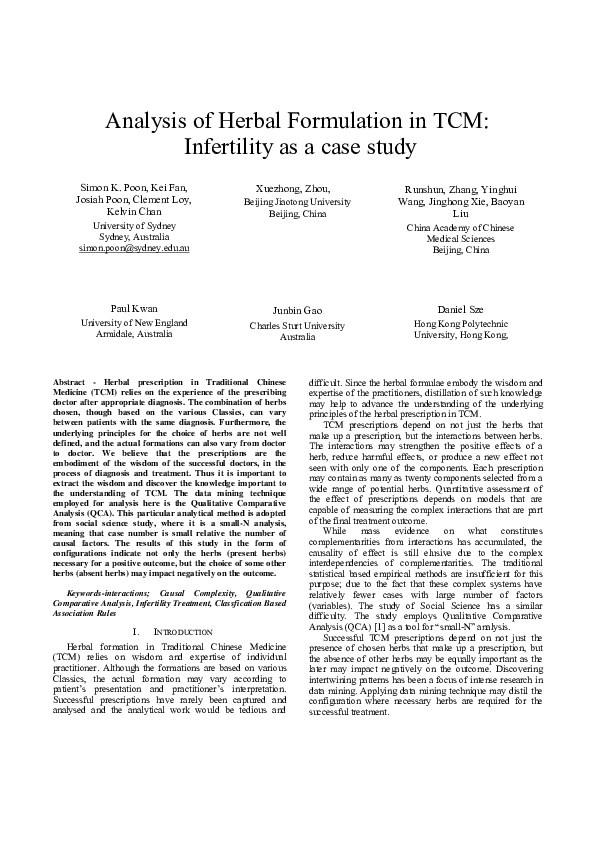 (PDF) Analysis of herbal formulation in TCM: Infertility as a case study