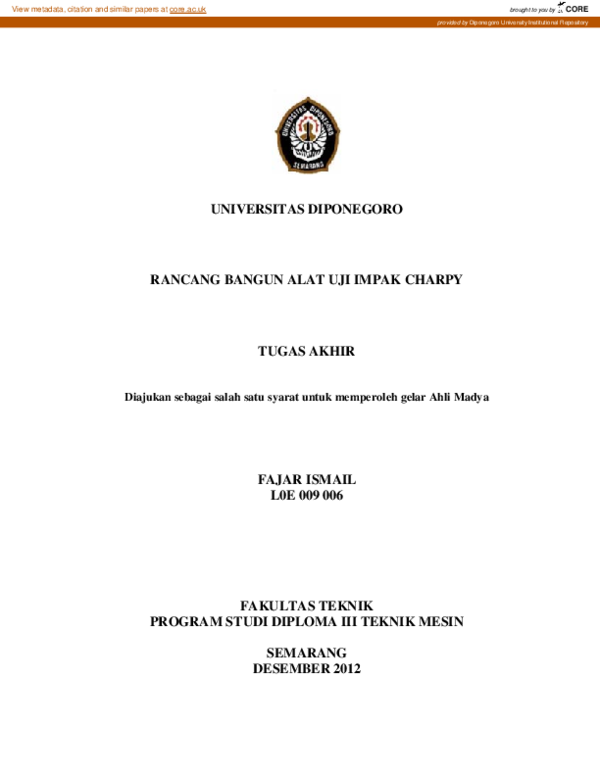 (PDF) Rancang Bangun Alat Uji Impak Charpy( Design of Charpy Impact ...