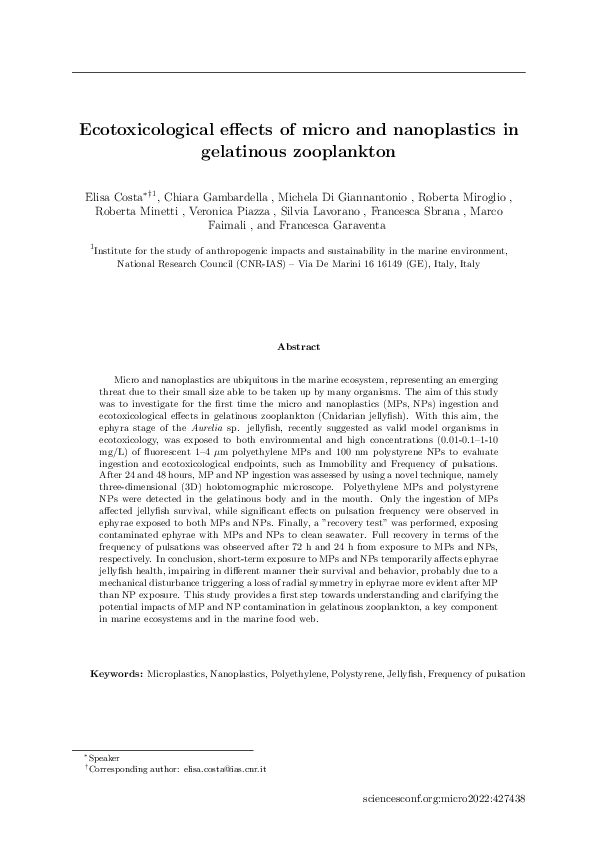(PDF) Ecotoxicological effects of micro and nanoplastics in gelatinous ...