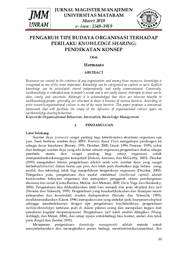 (PDF) Pengaruh Tipe Budaya Organisasi Terhadap Perilaku Knowledge Sharing: Pendekatan Konsep