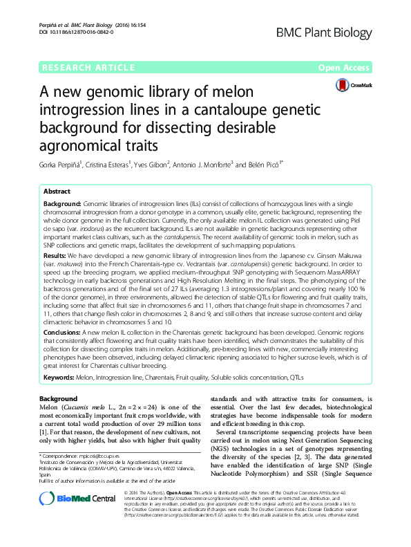 (PDF) A new genomic library of melon introgression lines in a ...