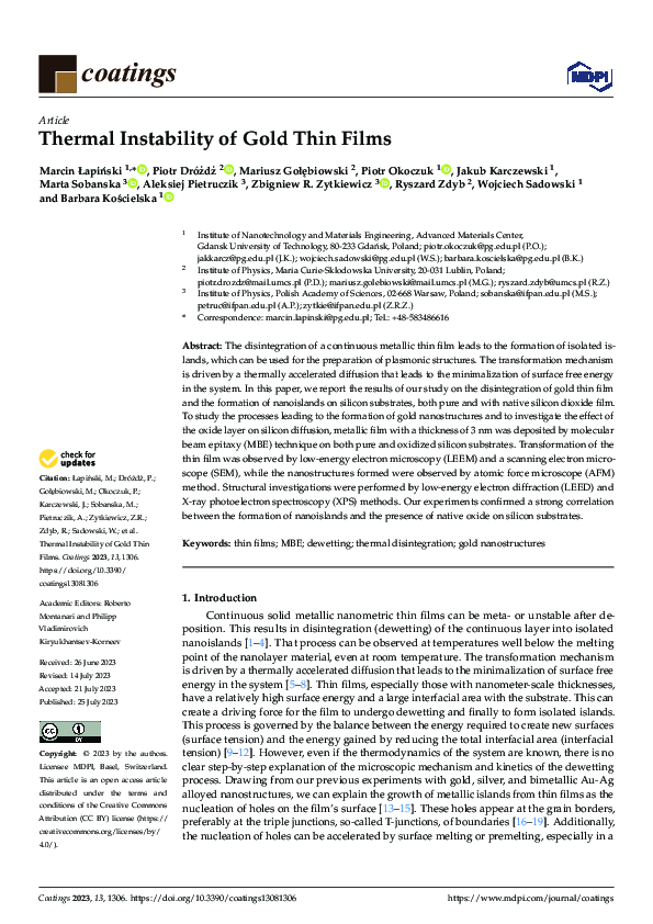 (PDF) Thermal Instability of Gold Thin Films