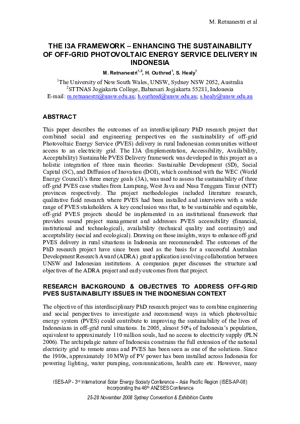 (PDF) The I3A Framework: Enhancing the Sustainability of Off-Grid ...