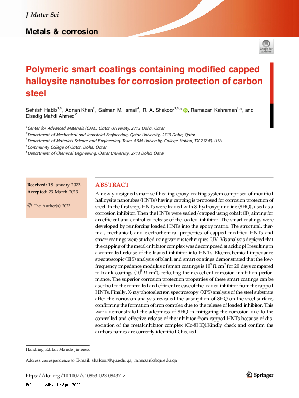 (PDF) Polymeric smart coatings containing modified capped halloysite ...