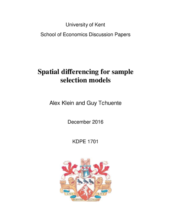 Pdf Spatial Differencing For Sample Selection Models 9791
