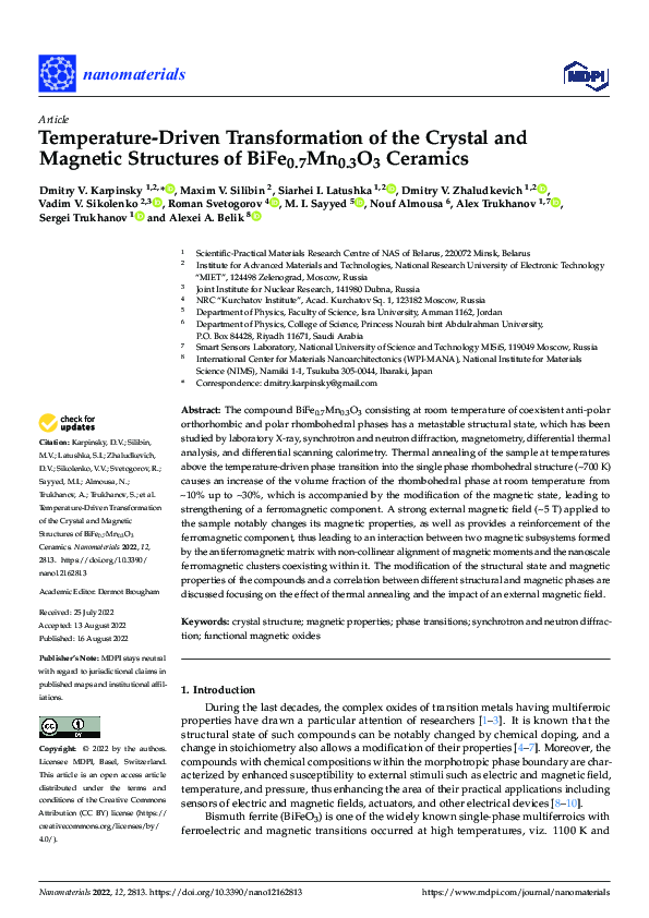 (PDF) Temperature-Driven Transformation of the Crystal and Magnetic Structures of BiFe0.7Mn0.3O3 ...