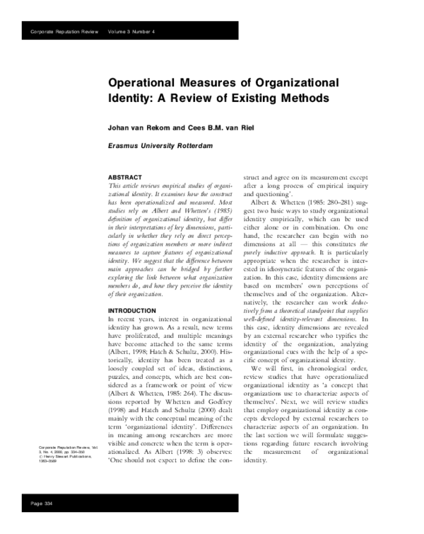 (PDF) Operational Measures of Organizational Identity: A Review of ...