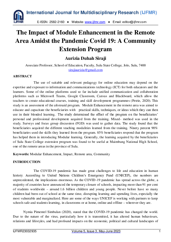 (PDF) The Impact of Module Enhancement in the Remote Area Amidst the ...
