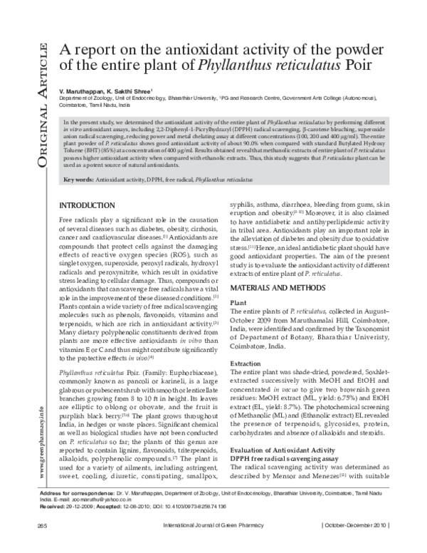 (PDF) A report on the antioxidant activity of the powder of the entire ...