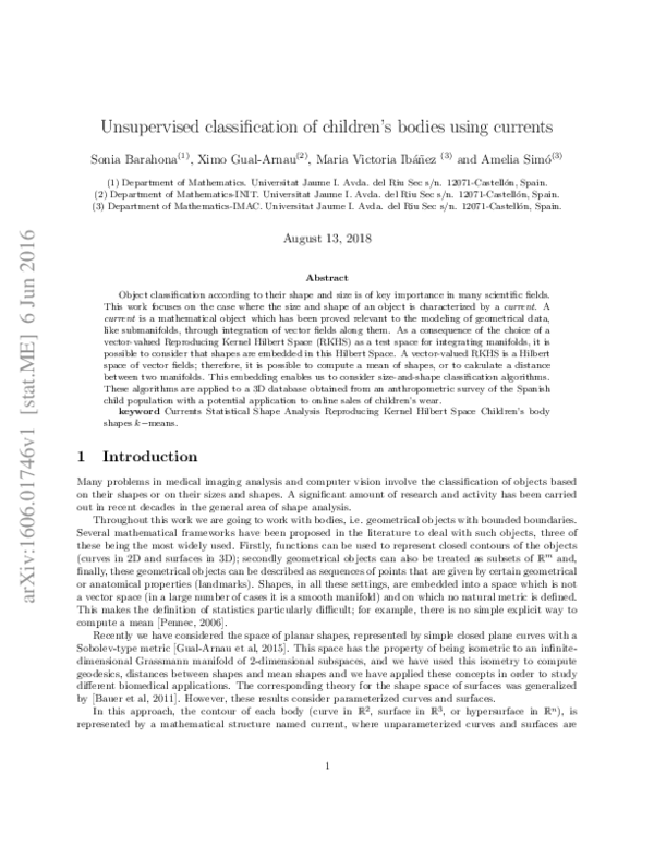 (PDF) Unsupervised classification of children’s bodies using currents