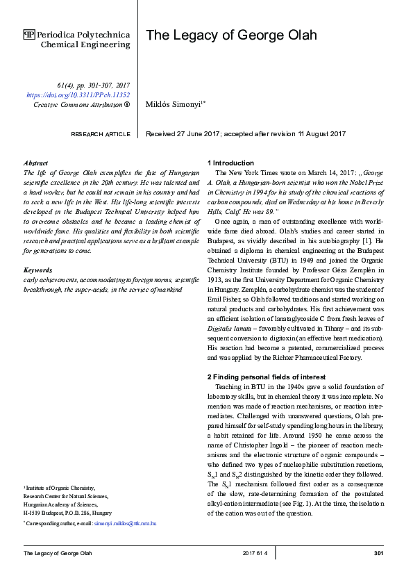 (PDF) The Legacy of George Olah