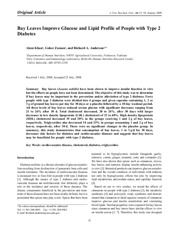 (PDF) Bay Leaves Enhance Glucose and Lipid Control
