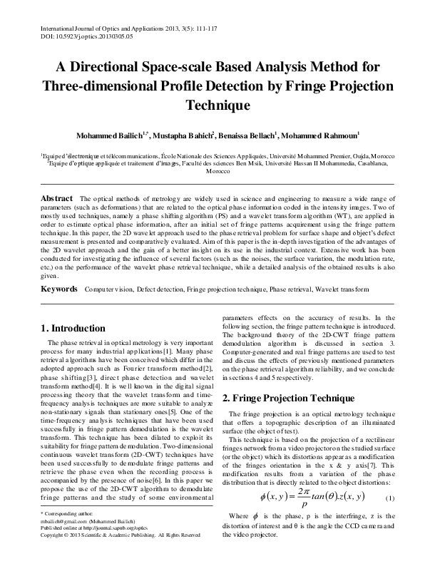 Pdf A Directional Space Scale Based Analysis Method For Three Dimensional Profile Detection By