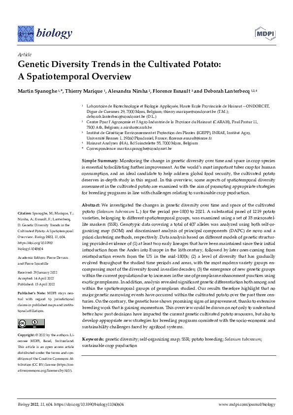 (PDF) Genetic Diversity Trends in the Cultivated Potato: A ...
