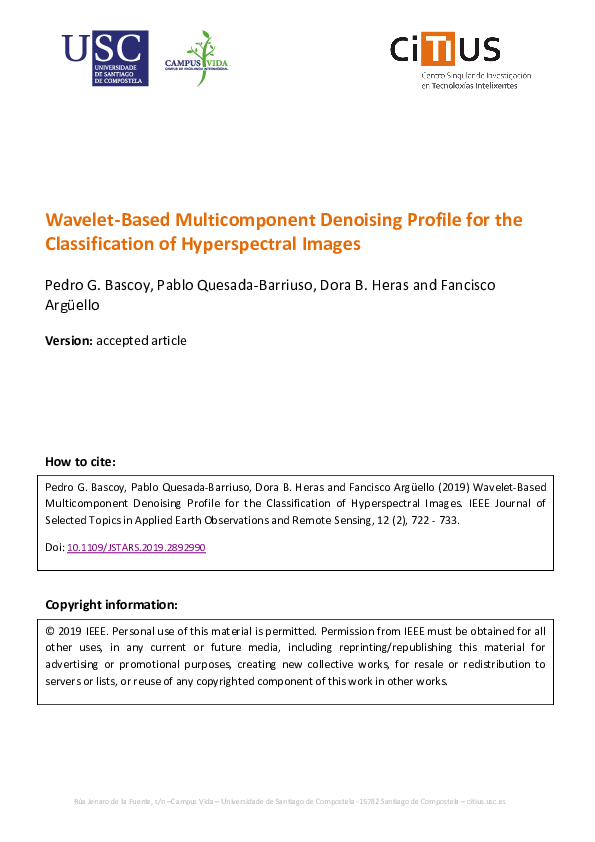 Wavelet-Based Multicomponent Denoising Profile for the Classification of Hyperspectral Images