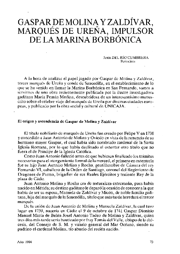 (PDF) Gaspar de Molina y Zaldívar, marqués de Ureña, impulsor de la ...