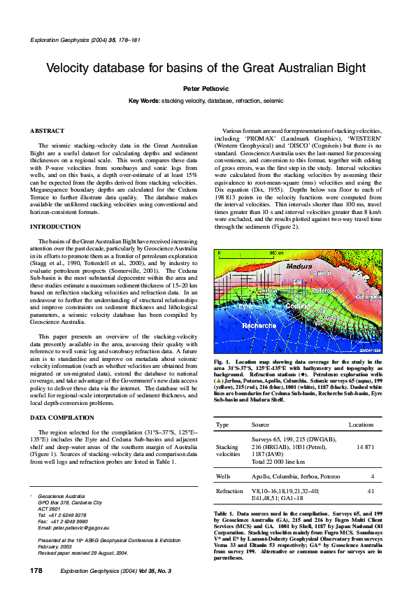 (PDF) Velocity database for basins of the Great Australian Bight