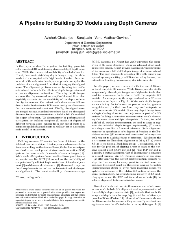 (PDF) A pipeline for building 3D models using depth cameras