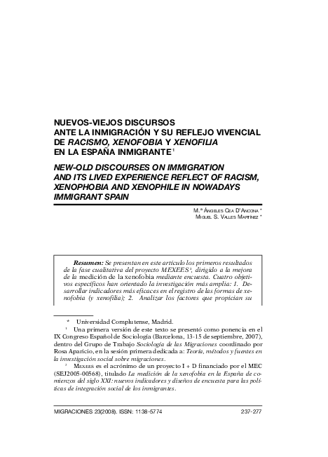 (PDF) Nuevos-viejos discursos ante la inmigración y su reflejo ...