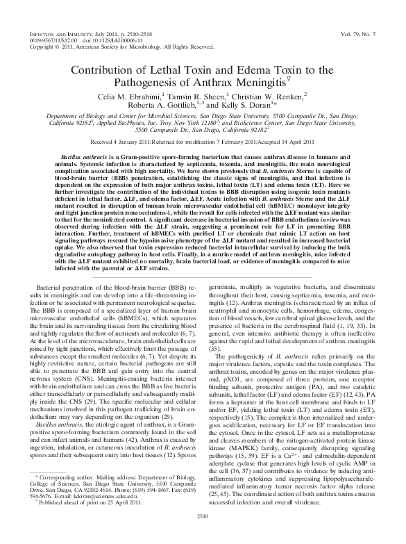 (PDF) Contribution of Lethal Toxin and Edema Toxin to the Pathogenesis ...
