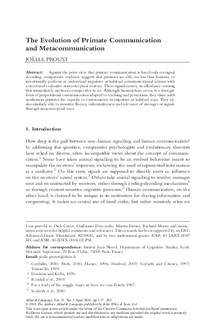 (PDF) The Evolution of Primate Communication