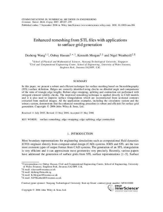 (PDF) Enhanced remeshing from STL files with applications to surface grid generation