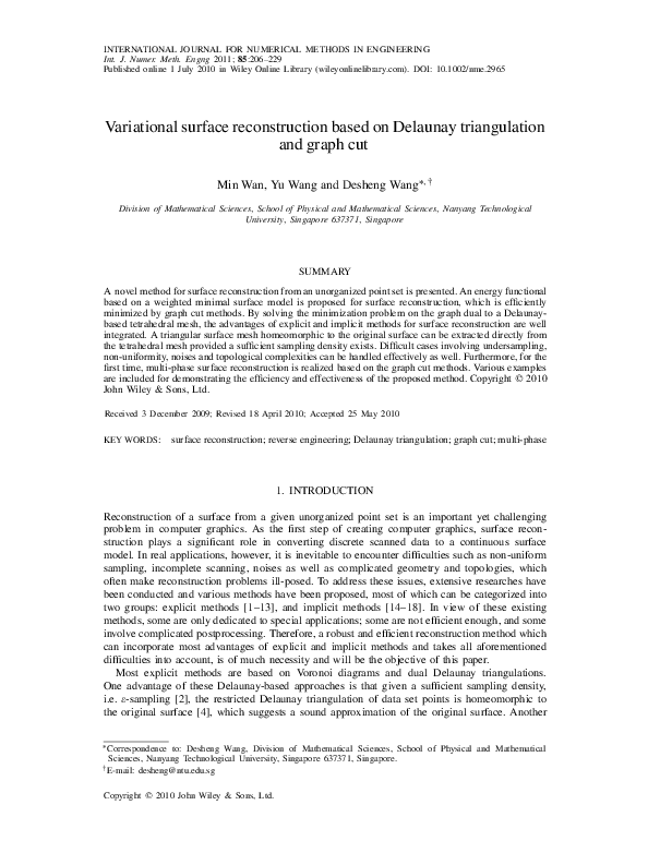 Pdf Variational Surface Reconstruction Based On Delaunay Triangulation And Graph Cut