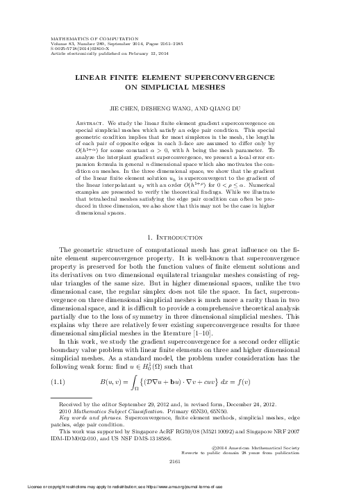 Pdf Linear Finite Element Superconvergence On Simplicial Meshes