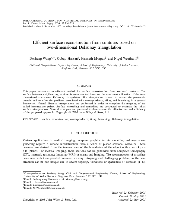 (PDF) Efficient surface reconstruction from contours based on two-dimensional Delaunay triangulation