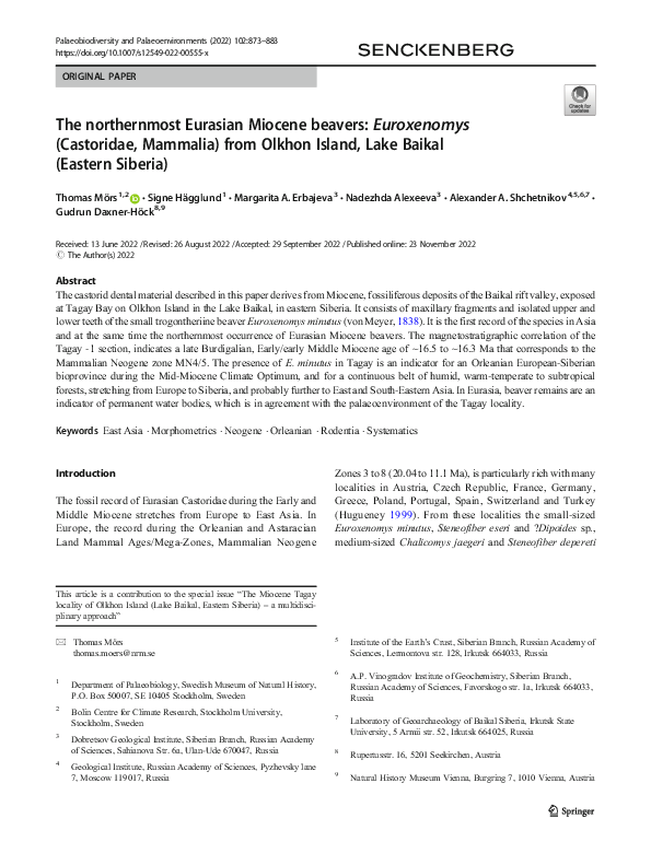 (PDF) The northernmost Eurasian Miocene beavers: Euroxenomys ...
