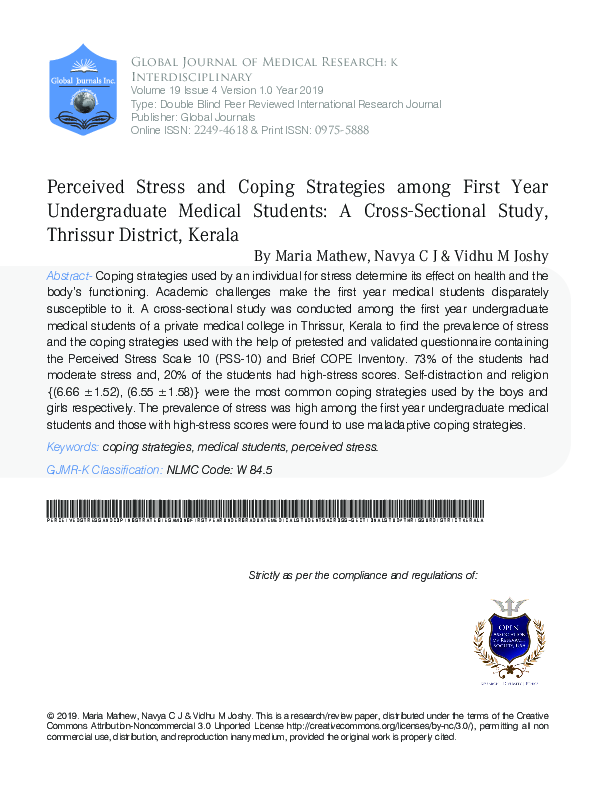 (PDF) Perceived Stress and Coping Strategies among First Year Undergraduate Medical Students: A ...