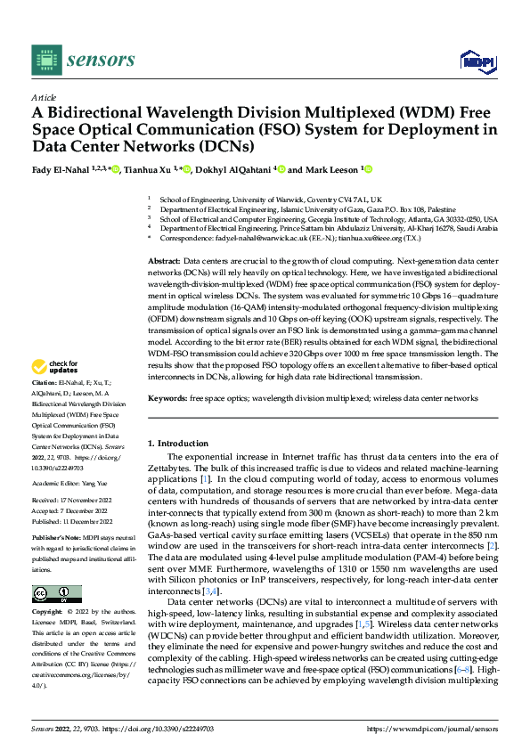 (PDF) A Bidirectional Wavelength Division Multiplexed (WDM) Free Space ...