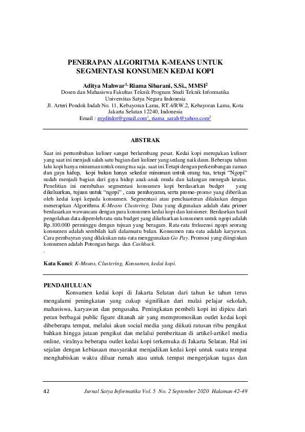 (PDF) Penerapan Algoritma K-Means Untuk Segmentasi Konsumen Kedai Kopi