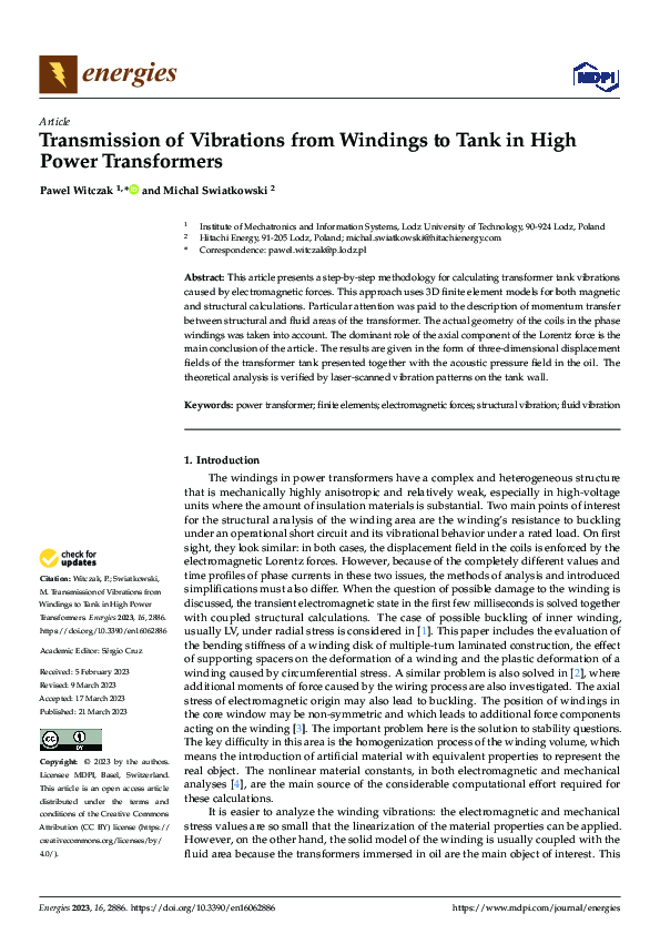 (PDF) Transmission of Vibrations from Windings to Tank in High Power Transformers