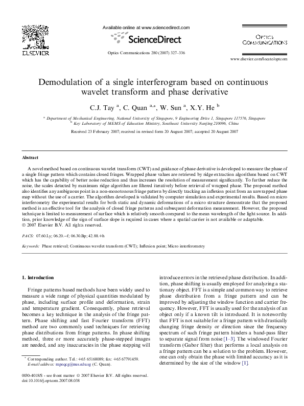 Pdf Demodulation Of A Single Interferogram Based On Continuous