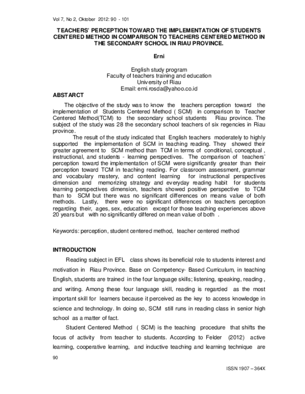 (PDF) Teachers’ Perception Toward the Implementation of Students Centered Method in Comparison ...