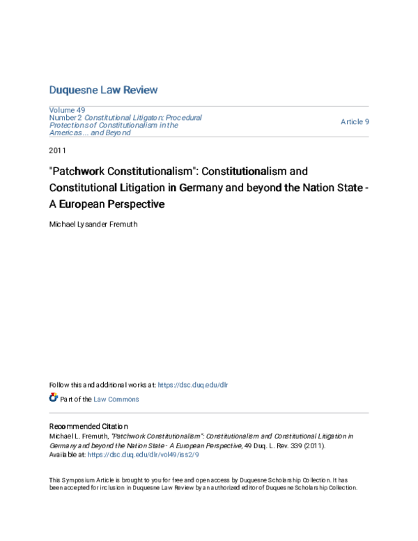 (PDF) Patchwork Constitutionalism": Constitutionalism and ...
