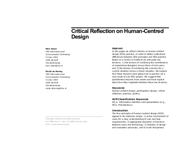 (DOC) Critical Reflection on Human-Centred Design