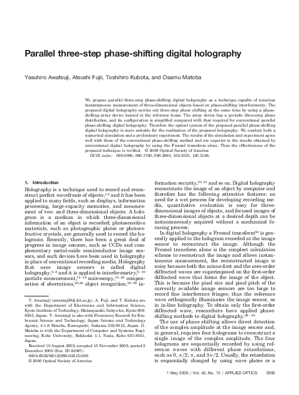 Pdf Parallel Three Step Phase Shifting Digital Holography