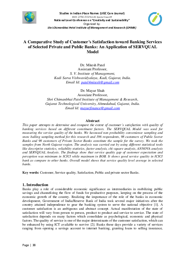 (PDF) A Comparative Study of Customer’s Satisfaction toward Banking Services of Selected Private ...