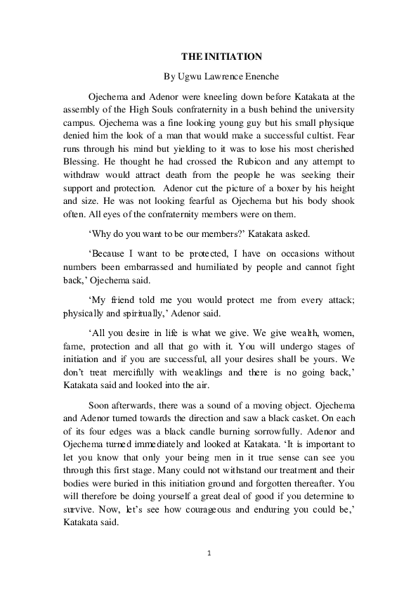 (PDF) THE INITIATION (African short story)