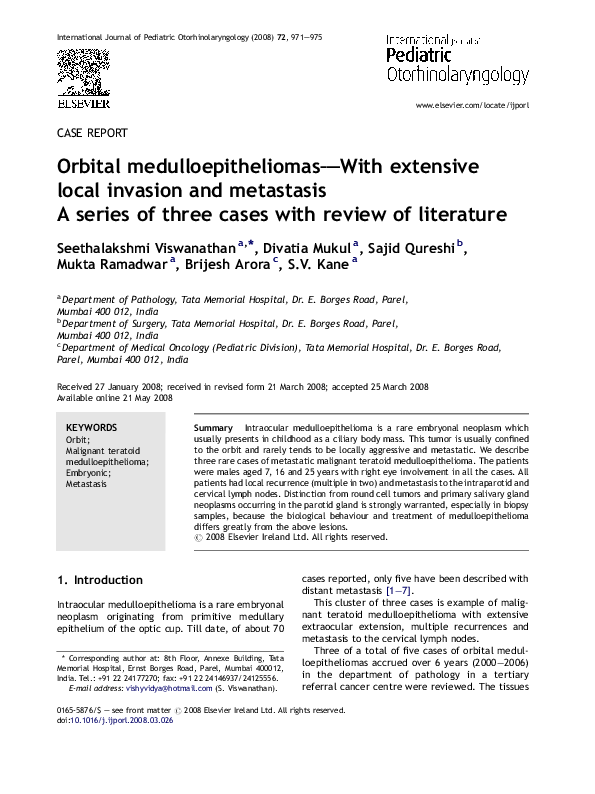 (PDF) Orbital medulloepitheliomas—With extensive local invasion and ...