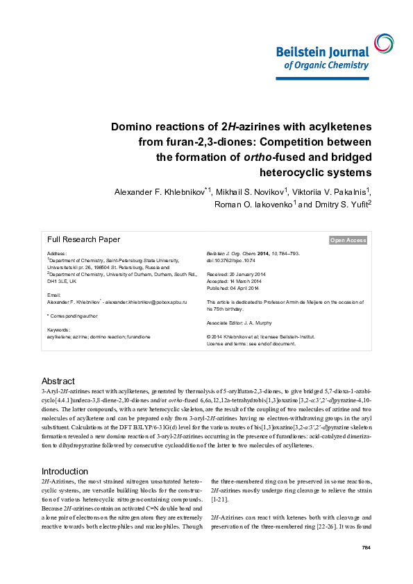 (PDF) Domino reactions of 2H-azirines with acylketenes from furan-2,3 ...