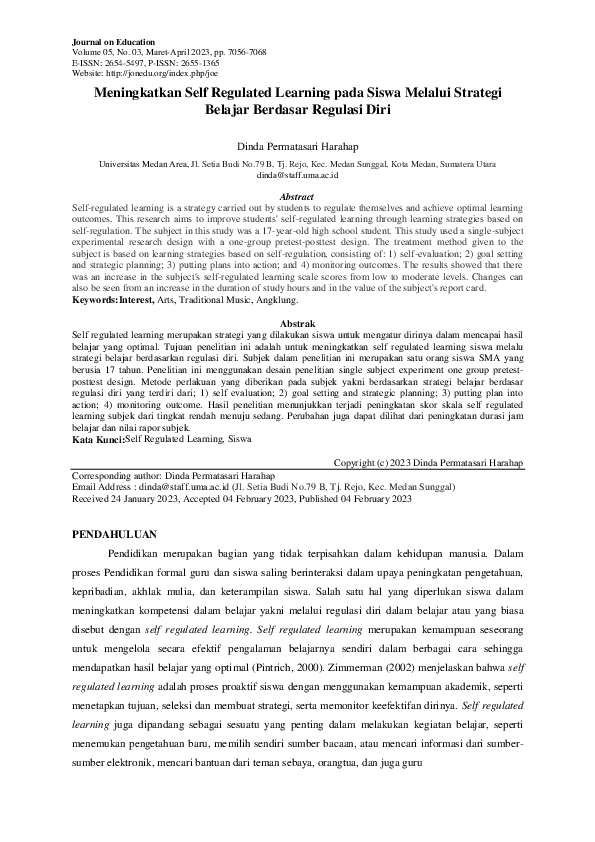(PDF) Meningkatkan Self Regulated Learning pada Siswa Melalui Strategi Belajar Berdasar Regulasi ...
